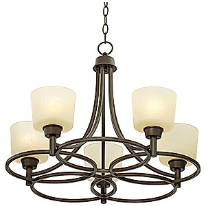 Regency Hill Whitfield Oil Rubbed Bronze Chandelier Lighting 23" Wide Farmhouse Rustic Glass Shades 5-Light Fixture for Dining Room Living House Home Foyer Kitchen Island Entryway Bedroom
