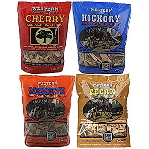 Western BBQ Premium‎ Wood Smoking Chips Variety (Pack of 4) Cherry, Hickory, Mesquite, Pecan