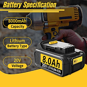 Blawhi 2-Pack 20V 8Ah Batteries Replacement for DeWalt 20V Battery, Compatible with Dewalt Battery 20v DCB200 DCB203 DCB204 DCB210 and Cordless Power Tools with Led Indicator