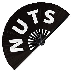 Nuts Hand Fan Foldable Bamboo Circuit Rave Hand Fans Slang Words Fan Outfit Party Gear Gifts Music Festival Rave Accessories (Black)