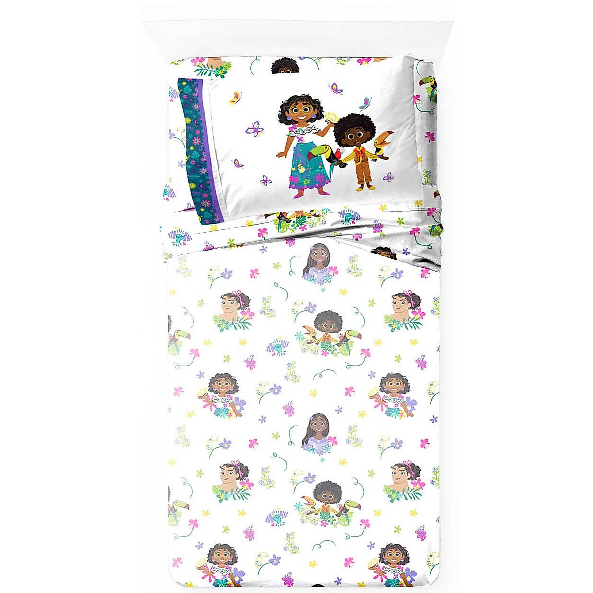 Jay Franco Disney Encanto Sister Magic Twin Sheet Set - 3 Piece Set Super Soft and Cozy Kid’s Bedding - Fade Resistant Microfiber Sheets (Official Disney Product)