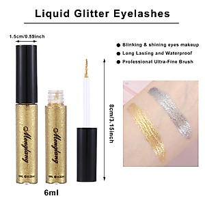 2021 Upgraded Liquid Glitter Eyeliner Set, Metallic Shimmer Glitter Eyeshadow, Long Lasting Waterproof Shimmer Sparkling Eyeliner Eye Shadow - Gold