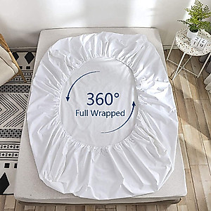 Full XL Fitted Sheet and Full XL Mattress Protector Waterproof, Fitted Bed Sheet for PillowTop Thick Mattress 21" Extra Deep Pocket White, Cotton Terry Mattress Cover Noiseless Kids Pee Bed 18"