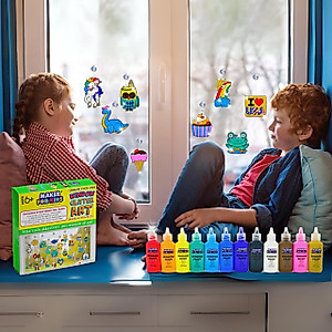 Create Your Own Suncatchers for Window Hanging – 24-Pack Window Glitter Art Suncatcher Kit with 12 Colors – Arts and Crafts for Kids