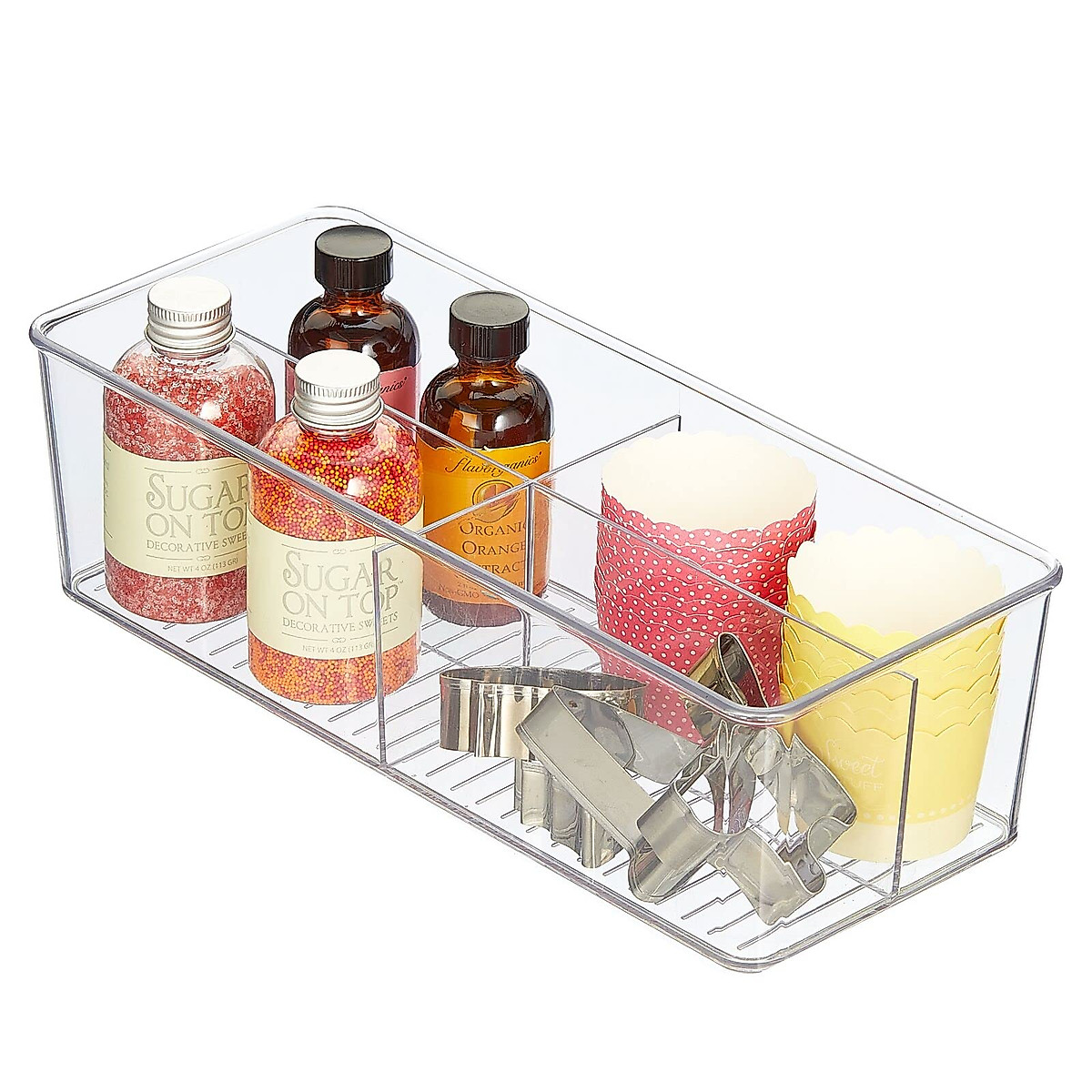 mDesign Plastic Extra Wide Storage Organizer Bin Box for Kitchen, Pantry, Cabinet, Countertop - Tea Bag, Sugar Packet, Coffee Snack, Condiment Holder, 8 Sections - Ligne Collection - Clear