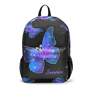 Personalized School Backpack,Galaxy Butterfly Custom Casual 17 Inch Durable Bag for Girls Boys