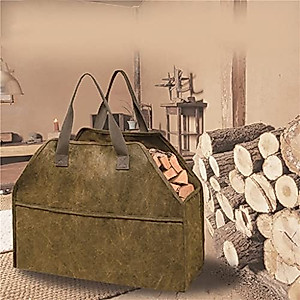 TWDYC Durable Firewood Tote Fireplace Wood Transport Bag Multi-Function Log Storage Holder Carrier Canvas Firewood Bag