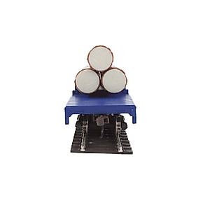 Walthers Trainline HO Scale Model Log Dump Car with 3 Logs - Ready to Run Alaska Railroad #17102 (Blue, Yellow Conspicuity Marks)