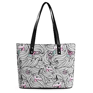 Womens Handbag Unicorn Pattern Leather Tote Bag Top Handle Satchel Bags For Lady