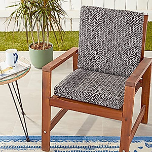 Pillow Perfect Outdoor/Indoor Herringbone Night Square Corner Chair Cushion, 36.5" x 18", Black