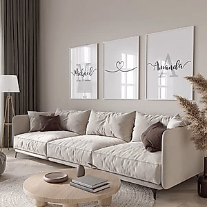 Set Of 3 Wall Art Decor, Custom Couples Sign Initials Name and Date Print Pictures Unframed, Wall Decorations for Home Living Room Master Bedroom Bathroom, Above Bed Artwork, Engagement & Wedding Gifts (Multiple Size)