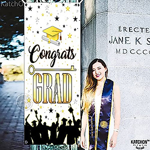 Congrats Grad Graduation Door Sign - 74x36 Inch | Congrats Grad Banner, Graduation Party Decorations 2023 | Graduation Door Banner 2023 | Graduation Decorations White and Gold | Graduation Door Cover