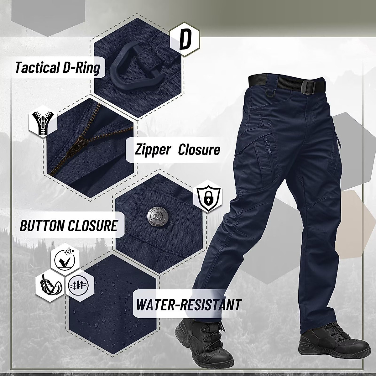 TACVASEN Work Pants for Men Construction Stretch Cargo Pants for Men 9 Pockets Tactical Pants Resistant Quick Dry Hiking Pants Water Lightweight Camping Navy 36