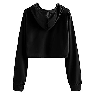Remidoo Women's Casual Skull Print Long Sleeve Crop Top Hoodie Sweatshirt SK-Black Medium