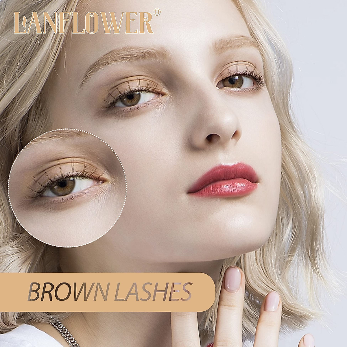 Brown Lashes Clear Band Natural Wispy Manga Brown Eyelashes Short Soft 5 Pairs Halloween Decorative Brown False Eyelashes Pack by Lanflower