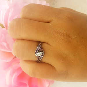 Dazzlingrock Collection Black Rhodium Plated Sterling Silver Round Amethyst, Garnet & Diamond Wedding Ring Set in 925 Sterling Silver, Size 6.5