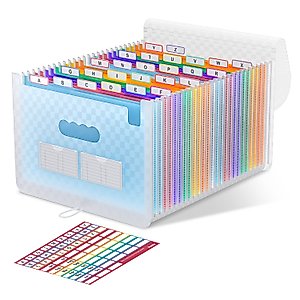 ThinkTex Accordian File Organizer, 26 Pockets Expanding File Folders, Monthly Bill Receipt Documents Organizer, A-Z Colorful Tabs, Letter/A4 Size - Blue