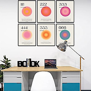 Aura Angel Numbers Poster Sets of 6 for Room Aesthetic Minimalist Inspirational Quotes Canvas Wall Art Bedroom Aesthetic Decor 8x10 Inch Unframed
