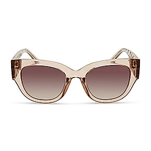 GUESS Women's Trendy Peony Pattern Accent Butterfly Sunglasses, Shiny Beige/Gradient Brown, 50mm