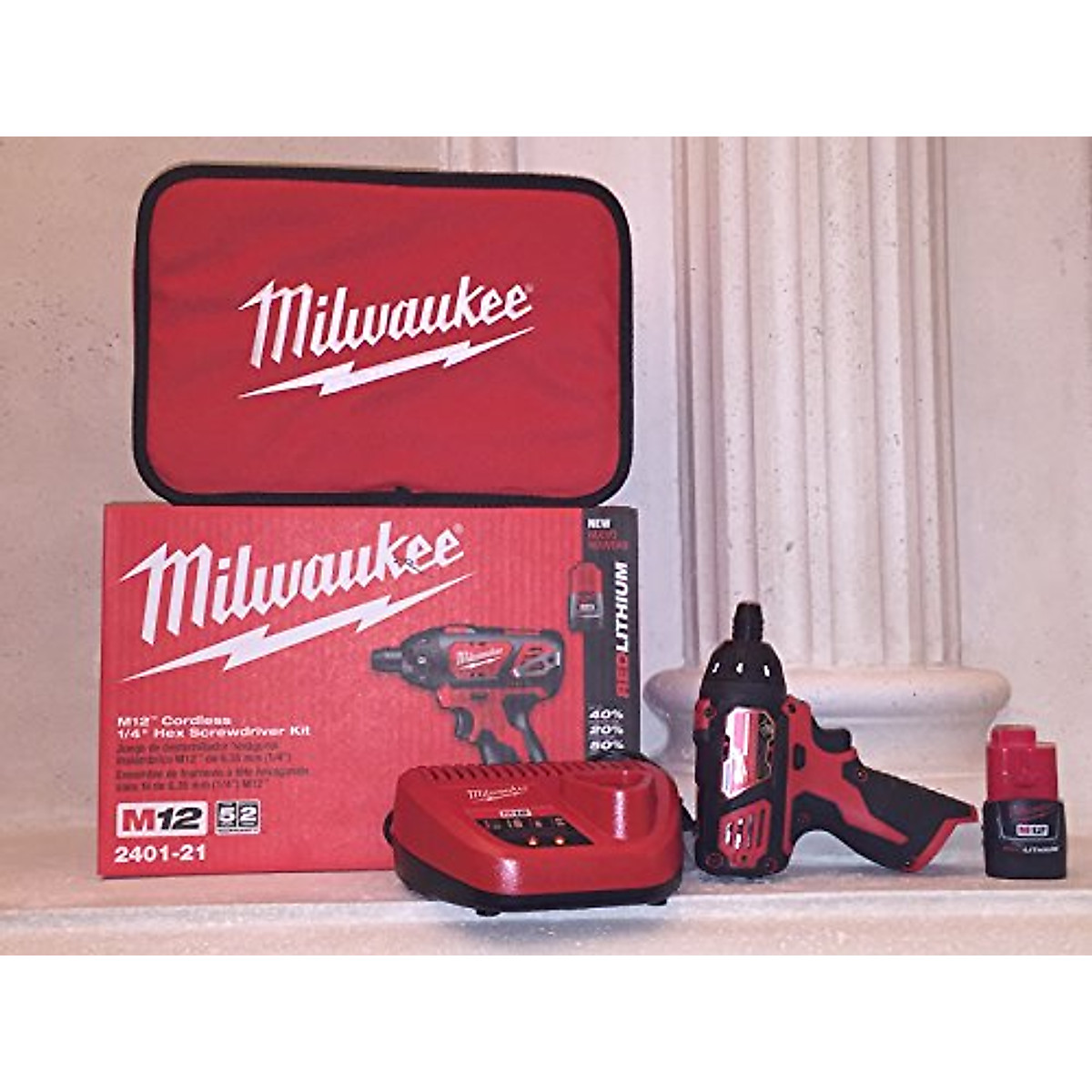MILWAUKEE ELECTRIC TOOL 2401-22 M12 Cordless 12V Lithium-Ion Screwdriver with Two Batteries, Charger and Case, 1" x 1" x 1"
