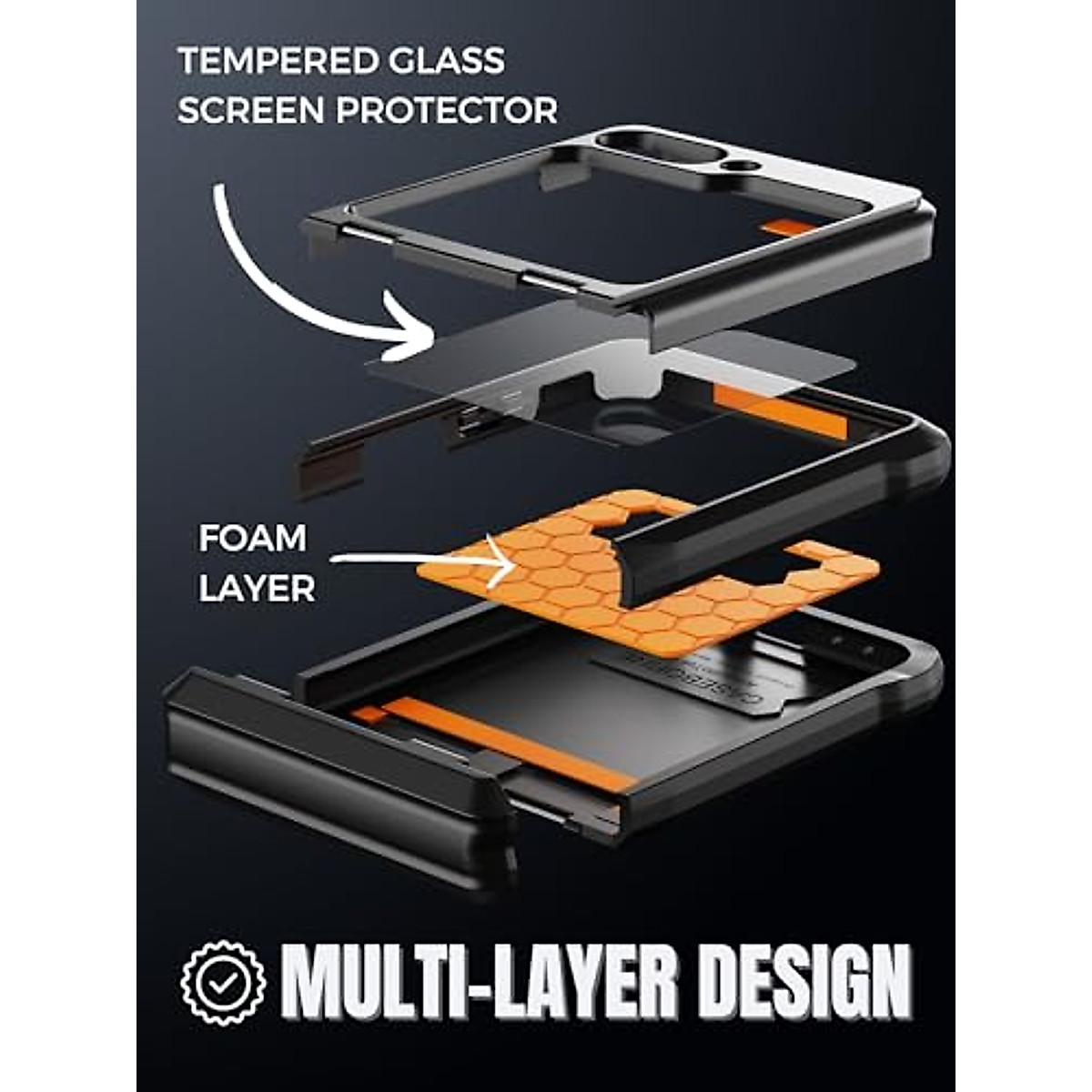 CaseBorne V Compatible with Samsung Galaxy Z Flip 5 Case - Rugged Protective Case with Semi-Auto Hinge Cover and Tempered Glass Screen Protector, [Made of Recycled Materials]