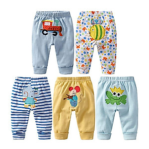 Monvecle Baby Boy 5pcs Pack Newborn to Toddler Cotton Long Cartoon Pants Gift Set 24M
