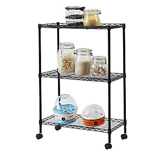 Loyaltaling Utility Carts, with Wheels Kitchen Storage Carts 3-Tier All-Purpose Shelving Heavy Duty Adjustable Storage Units Steel Organizer Wire Rack Wire Rack Shelf for Pantry Garage