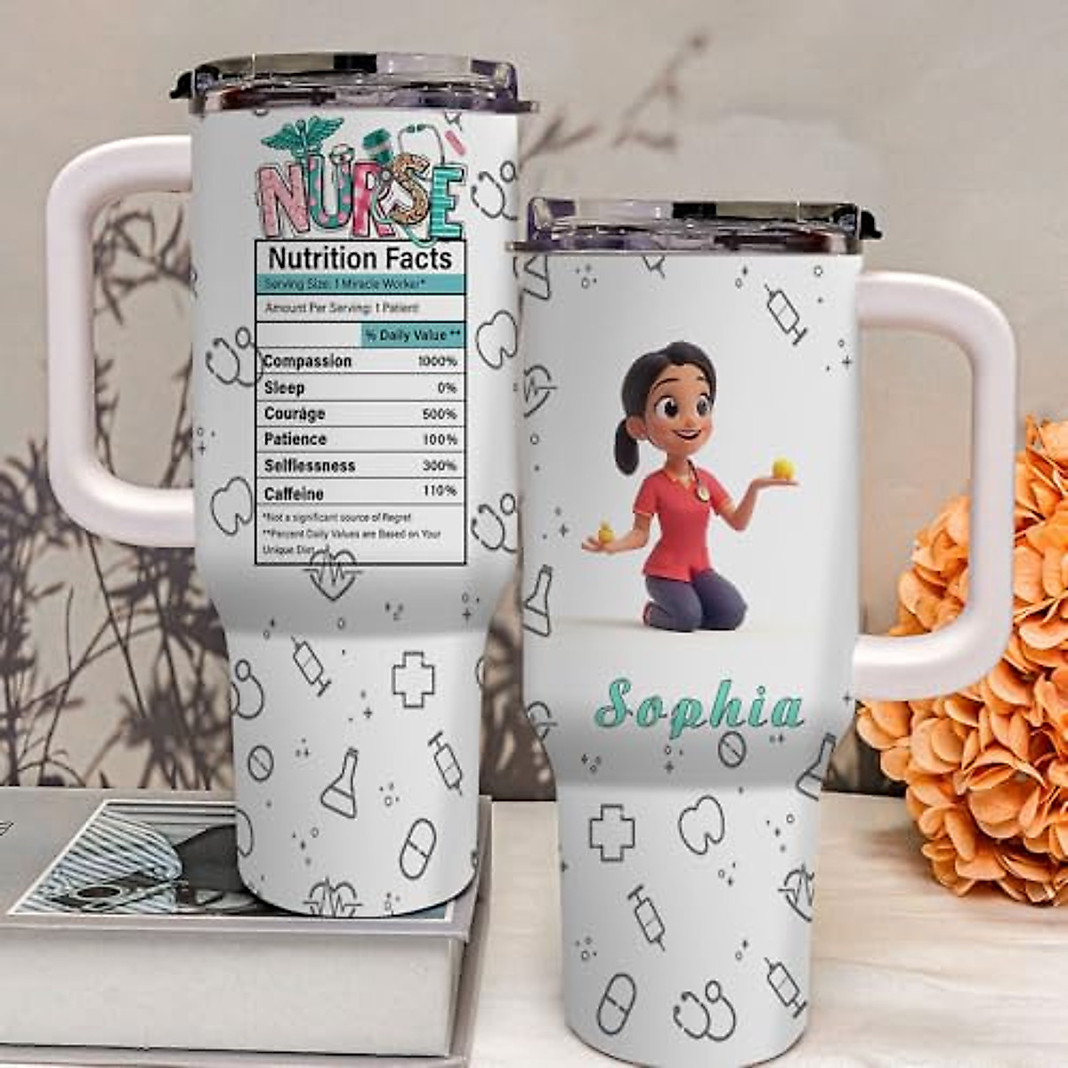 Personalized Nurse Tumbler 40oz -nurse therapeutic magic performer-Custom Name Insulated Travel Mug with Handle & Straw, Gift for Nurses, Medical Workers, Appreciation, Mother's Day czMrxs