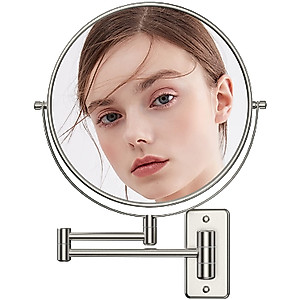 Benbilry 9" Large Size Wall Mounted Makeup Vanity Mirror, 1X/10X Magnifying Double Sided Shaving Mirror for Bathroom, 360° Swivel Extendable Arm Nickel Finish