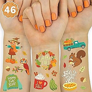 xo, Fetti Fall Temporary Tattoos for Kids - 32 Glitter styles | Birthday Party Supplies, Autumn + Pumpkin