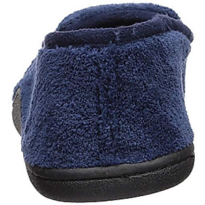 isotoner Men's Terry Moccasin Slipper with Memory Foam for Indoor/Outdoor Comfort, Navy, Large