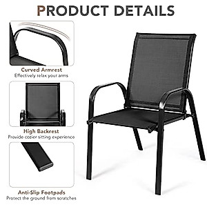 Tangkula 2 Piece Patio Dining Chairs, Outdoor Bistro Chairs W/Curved Armrests, Easy-to-Dry Fabric, Reinforced Steel Frame, Wide & Comfortable Camping Chairs for Garden, Poolside, Backyard (1, Black)