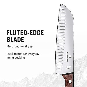 Victorinox 6.9050.17KG Modern Santoku Knife with Granton Blade, 7", Walnut Wood