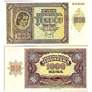 HR 1941 LG RARE NAZI-CONTROLLED WW2 CROATIA (YUGOSLAVIA) 1000 KUNA NOTE! Uncirculated
