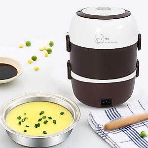 Food Steamer 3 Layers Portable Micro Electric Lunch Box Food Heated Warmer Steamer Rice Cooker Pot Style Rice Cooker (2L)