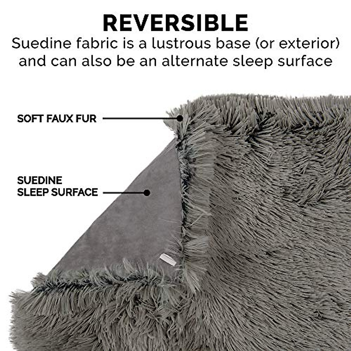 Furhaven Self-Warming Cat Bed for Indoor Cats, 4-Beds-in-1 & Washable - Plush Long Faux Fur Convertible Cuddler - Gray, Large, 35.5"L x 30.0"W x 0.5"Th