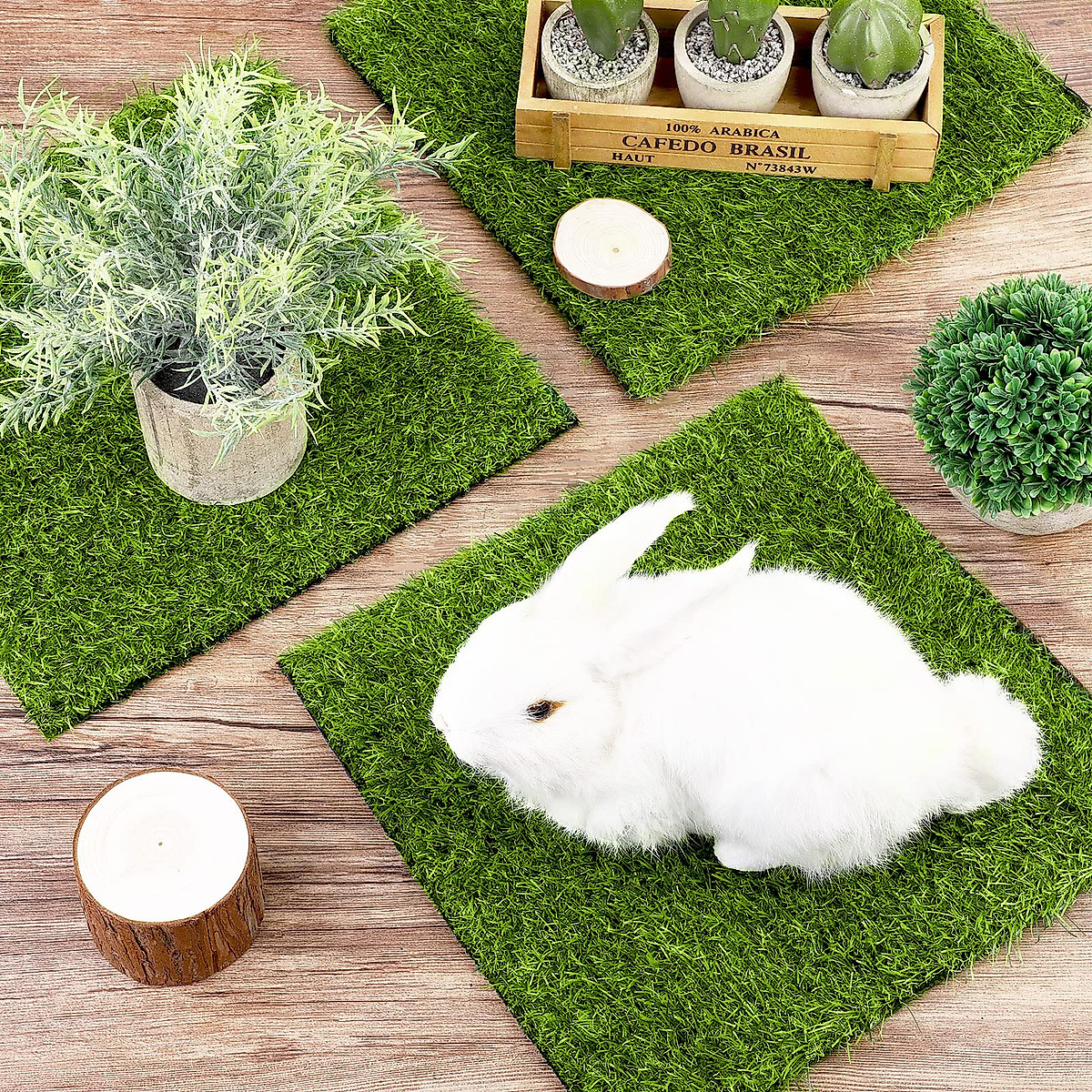 TURSTIN 6 Packs Artificial Grass Square Mat 12 x 12 Inch Fake Grass Turf Patch with Drainage Hole Synthetic Garden Grass Tiles Realistic Grass Rug for DIY Indoor Outdoor