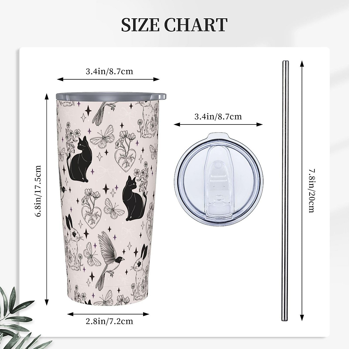 JASROTAO Goth Cat Tumbler,Cats 20oz Stainless Steel Insulated Travel Tumbler,Travel Coffee Mug with Lid and Straw Water Bottle Drink Tumbler Cups Gifts for Women Men