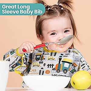 Yahenda 10 Packs Long Sleeve Baby Bibs Waterproof Sleeve Bib Baby Smock for Eating Soft Toddler Bib Baby Feeding Bib for 6-24 Month((Cute Style))