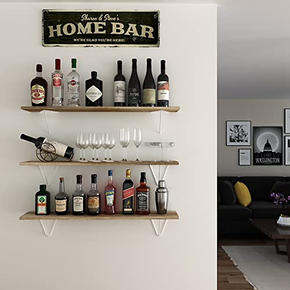 Wallniture Colmar 36"x6" Wood Floating Bookshelves for Wall Storage, Long Wall Shelves for Living Room, Bathroom, Kitchen Pantry, Bedroom, Burned Finish Wall Shelf Set of 3