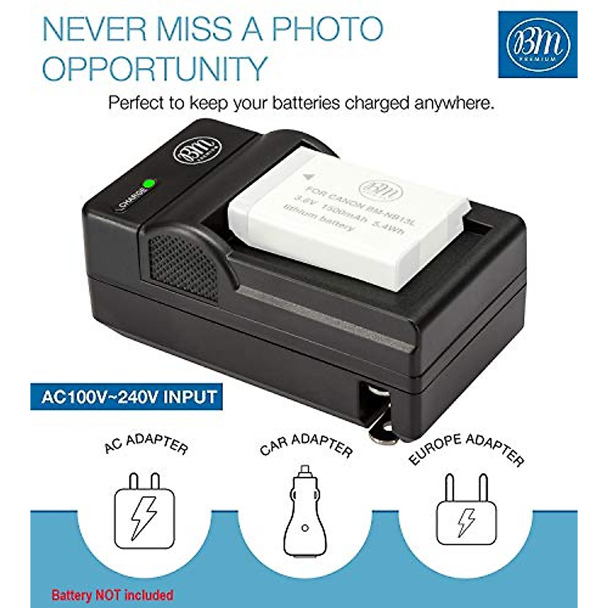 BM Premium NB-13L Battery Charger for Canon PowerShot SX740 HS, G1 X Mark III, G5 X, G5 X Mark II, G7 X, G7 X Mark II, G7 X Mark III, G9 X, G9 X Mark II, SX620 HS, SX720 HS Cameras