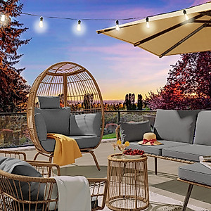 YITAHOME Egg Chair Wicker Outdoor Indoor, Oversized Lounger with 370lbs Capacity Large Egg Chairs with Stand Cushion Egg Basket Chair for Patio, Balcony, Bedroom - Grey