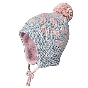 SOMALER Toddler Boys Girls Winter Knit Hat with Earflap Kids Baby Fleece Lined Beanie Hat Pom Pom Ski Cap