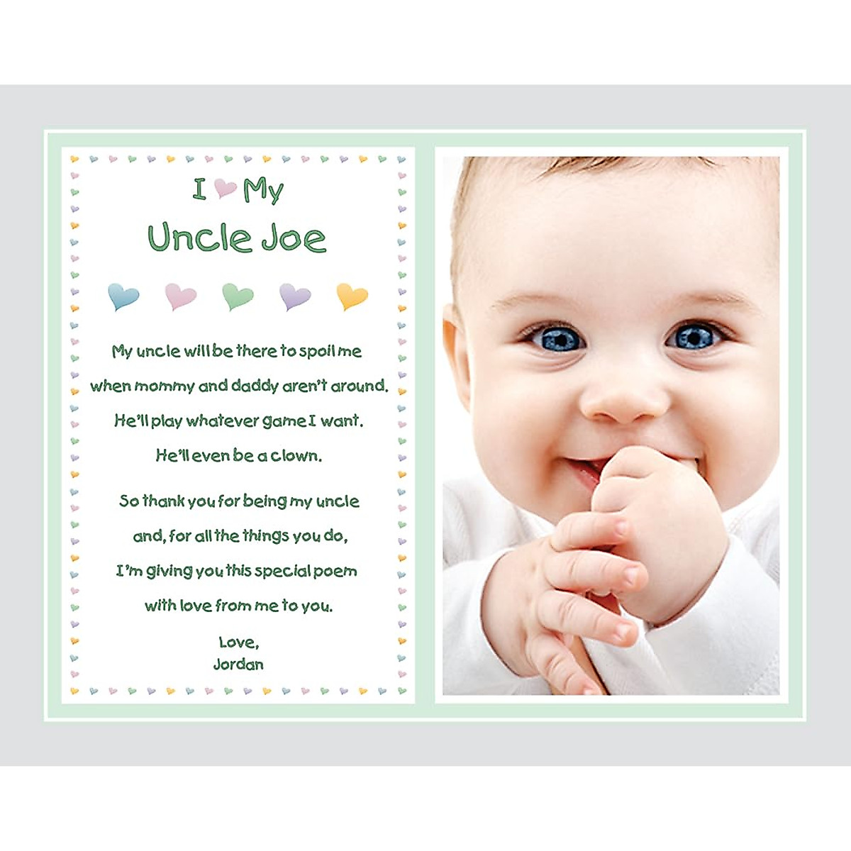 Sweet Uncle Personalized Poem from Niece or Nephew, 8x10 Inch Print with Names and Photo