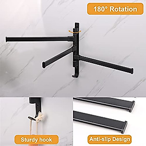 TocTen Swivel Towel Rack, Rustproof and Durable Space Saving Towel Hanger, Towel Bar Swing Out 180° Rotation, Wall Mounted/Glue Mounted Towel Rod with Hook for Bathroom, Kitchen (3-Arm, Black)