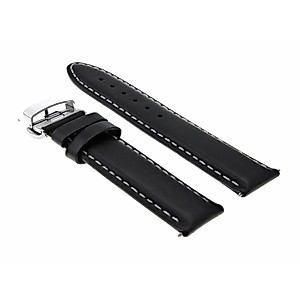 Ewatchparts 18MM LEATHER WATCH BAND SMOOTH WATERPROOF STRAP COMPATIBLE WITH IWC BUTTERFLY CLASP BLACK WS