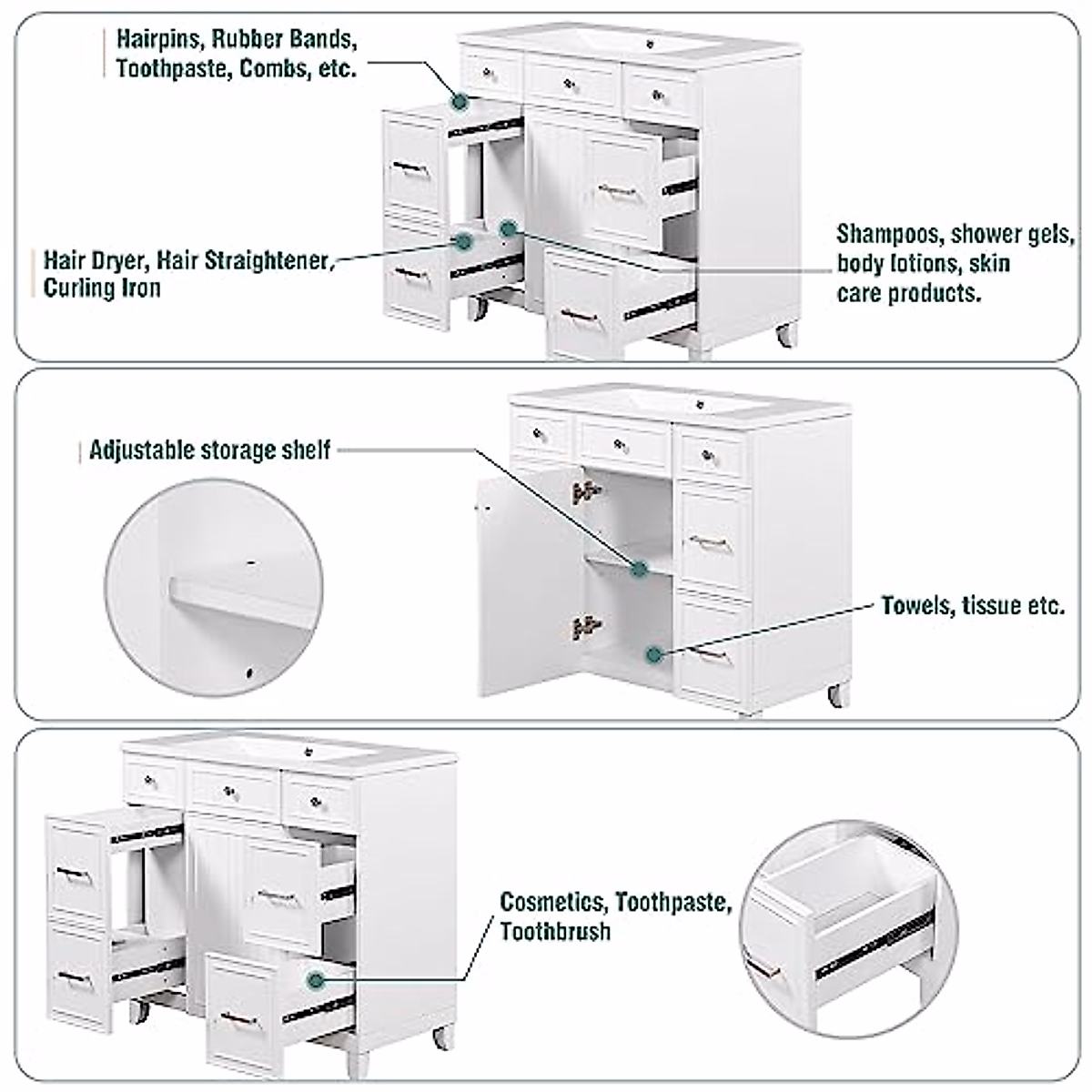 JUOFONE 36 Inch Bathroom Vanity with Sink Combo Set,Combo Cabinet Undermount Sink, Bathroom Storage Cabinet, Shaker Cabinet with Soft Closing Door and Drawer,Solid Wood Frame
