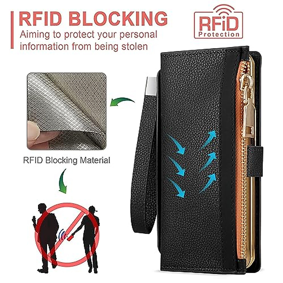 Wallet Case for Samsung Galaxy Z Fold 5 2023, Luxury Electroplated Golden Frame Lanyard Strap Zipper PU Leather Magnetic Closure Flip Folio Case with Card Holder S Pen Holder,Brown