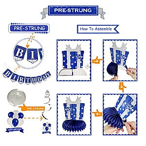 PRE-STRUNG Official Teenager 13th Birthday Decorations for Boys Girls, Happy 13th Birthday Letter Banner Sign Hanging Swirls Honeycomb Centerpieces Kit Blue, 13 Year Birthday Party Backdrop, PHXEY