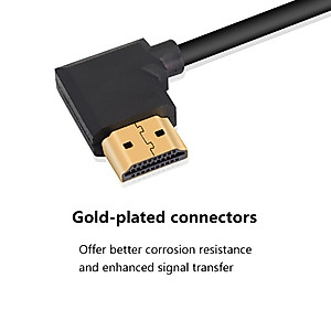 GELRHONR 4K HDMI Cable 1.4,90 Degrees Angle HDMI Male to Male Cable 4k@30Hz,Gold-Plated Connector,Support ARC, 3D, Ethernet,for HD TV, Lactop, PC,Projector-Black(1m/3.2Ft) (Black - Left to Right)